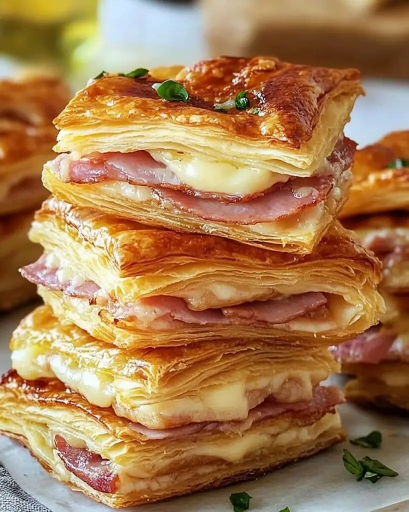 Crispy Ham & Cheese Puff Pastry Stacks